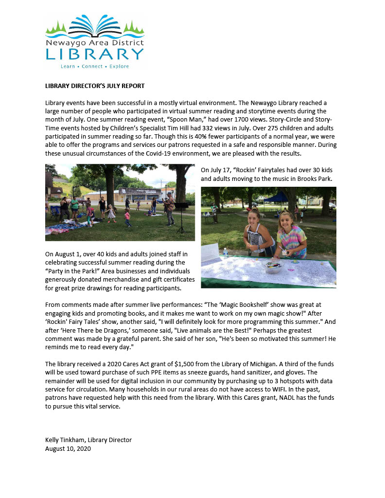 7 Director’s Report for Aug 20201024_1 – Newaygo Area District Library